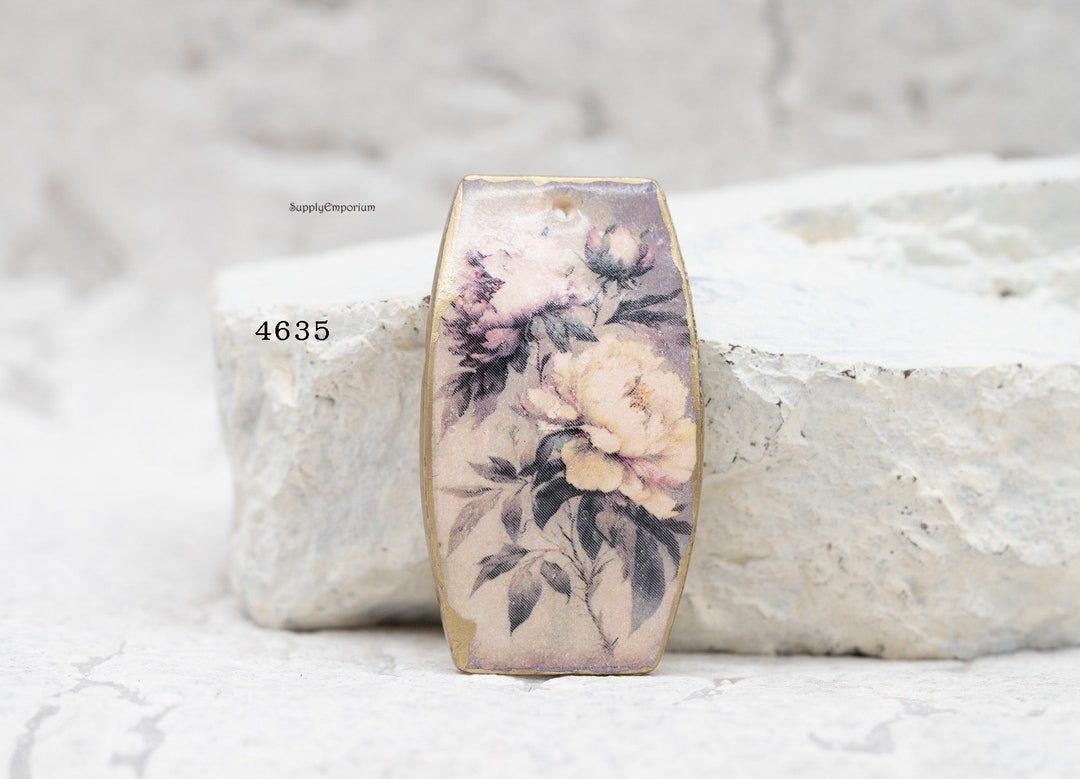 Polymer Clay Connector, Faux Ceramic Vintage Flower Polymer Clay ...