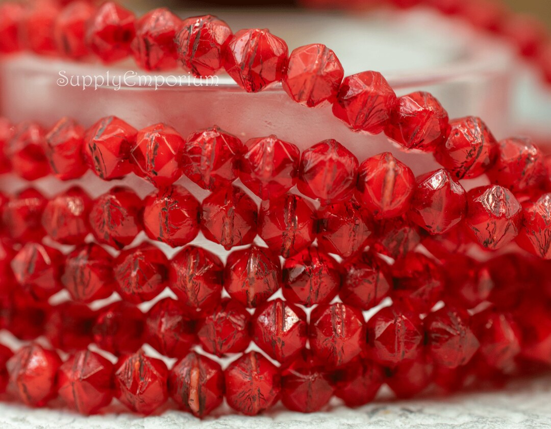 4mm English Cut Red With Brown Wash Beads, English Cut Ladybug Red 4mm ...
