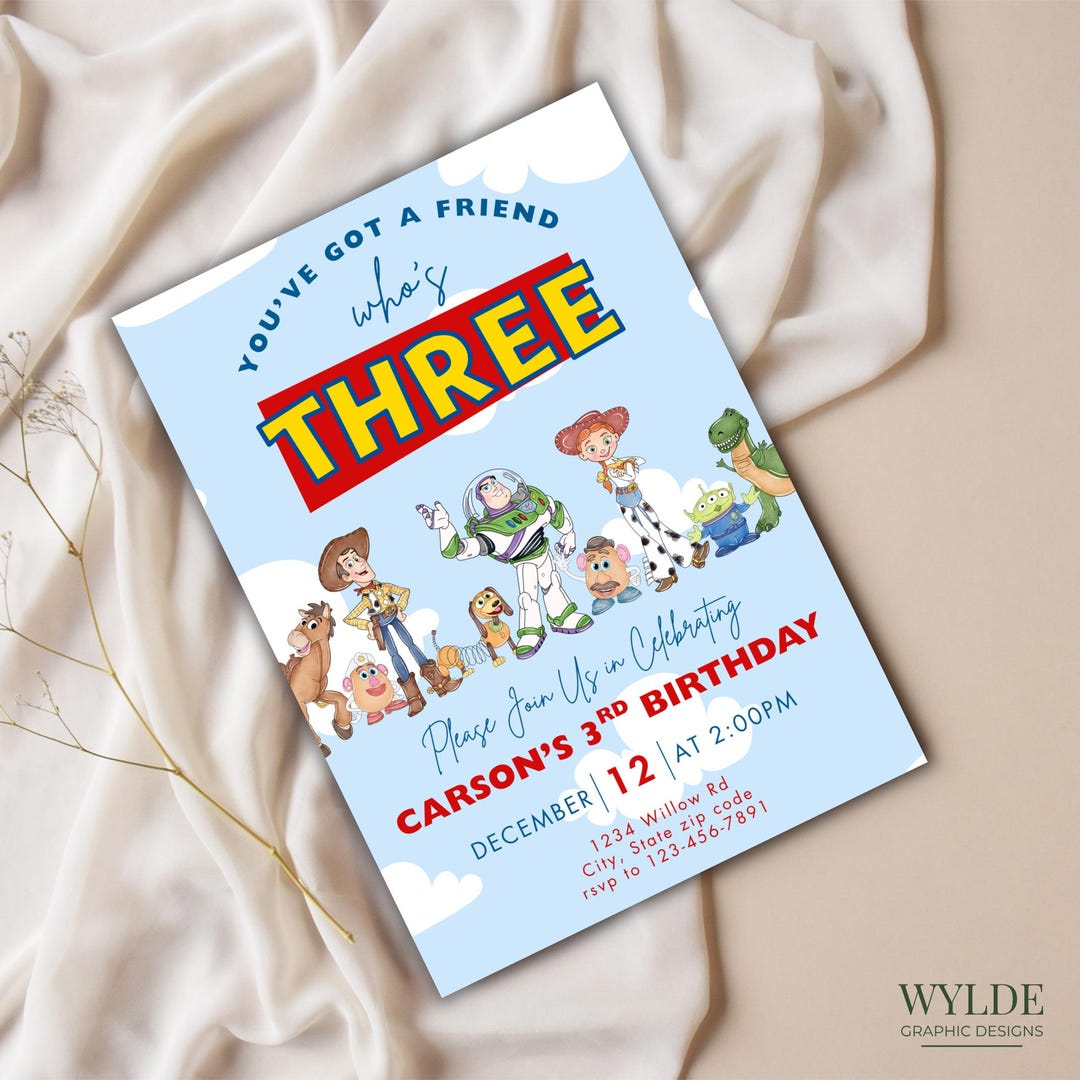 You've Got a Friend Who's Three Birthday Invitation | Editable Canva ...