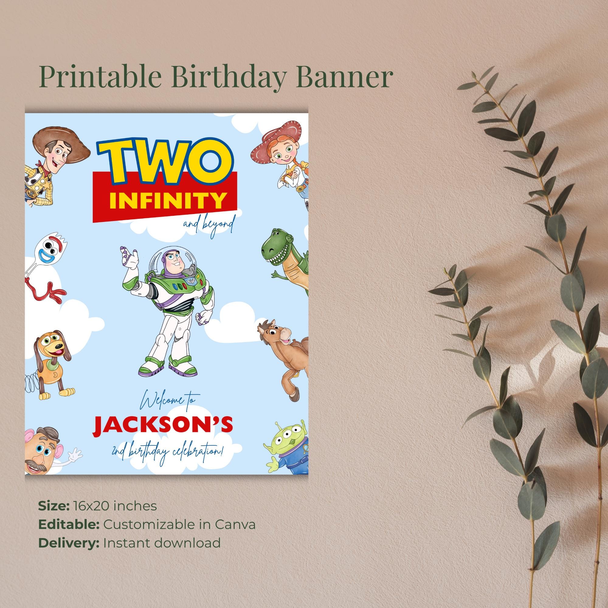 Two Infinity and Beyond Birthday Banner | Editable Canva Template | Toy ...