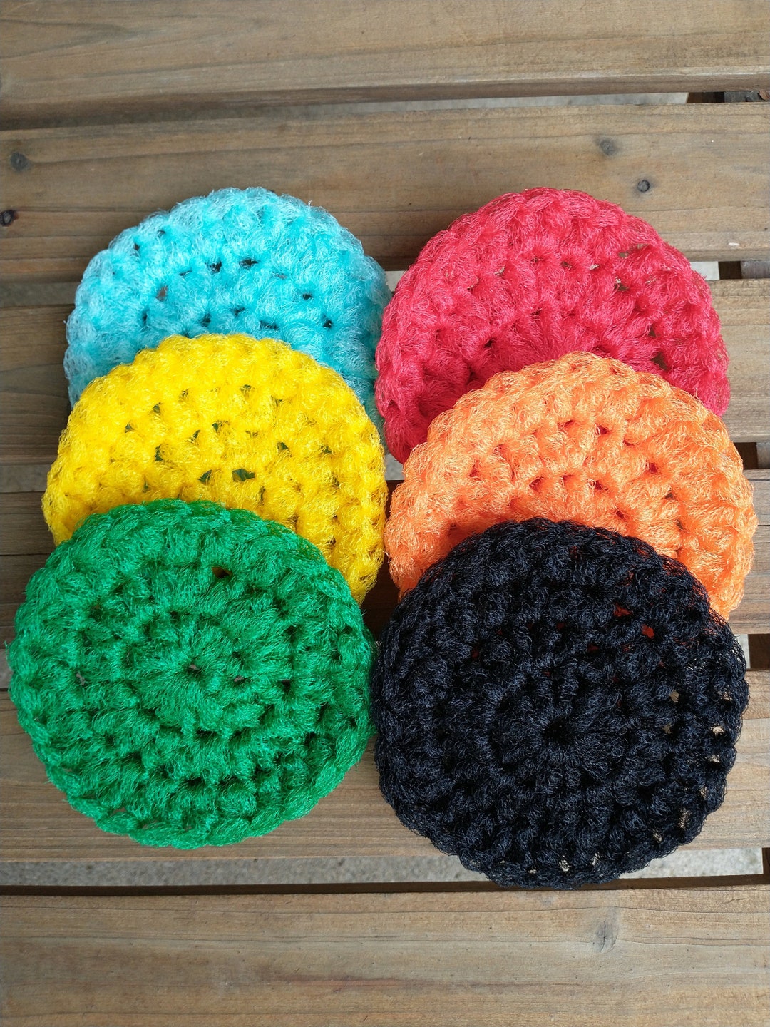 Crochet Nylon Net Dish Scrubbies - Set of 6 Colorful Kitchen Scrubbers ...