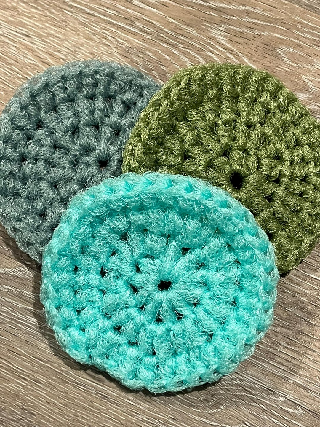 Dish Scrubbies. SET of 3. Crochet Nylon Dish Scrubber. Aqua, Gray, and ...