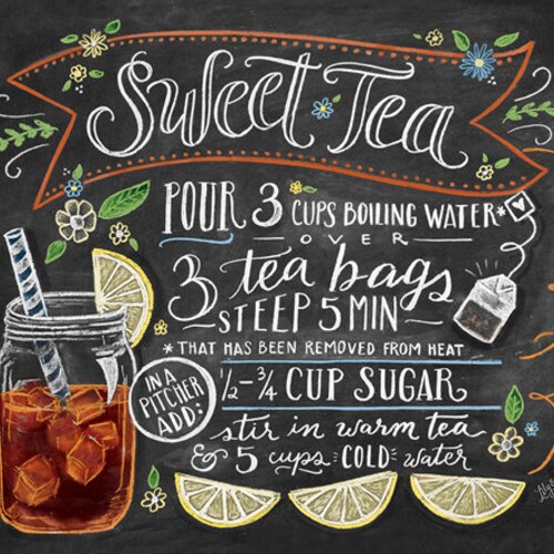 Chalkboard Sign Art Print Sweet Tea Recipe Print Kitchen | Etsy