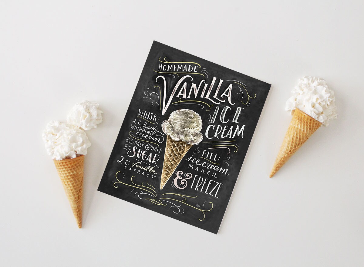 Vanilla Ice Cream Recipe Print Summer Art Decor Ice - Etsy