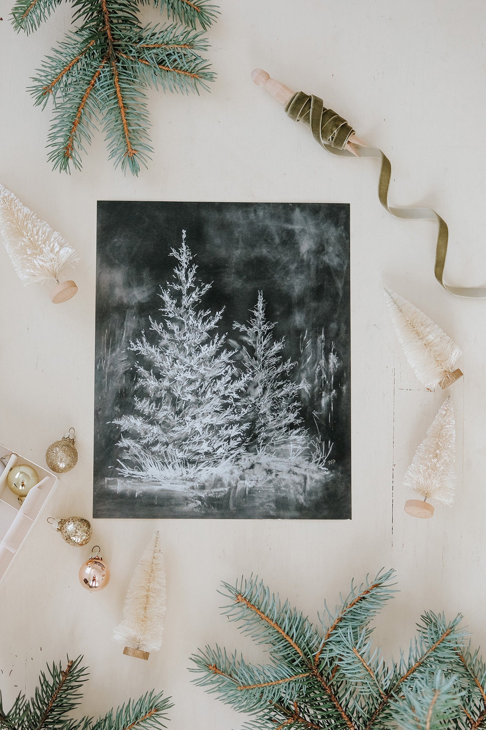 Chalk Dust Trees Print Chalk Art Chalkboard Christmas - Etsy