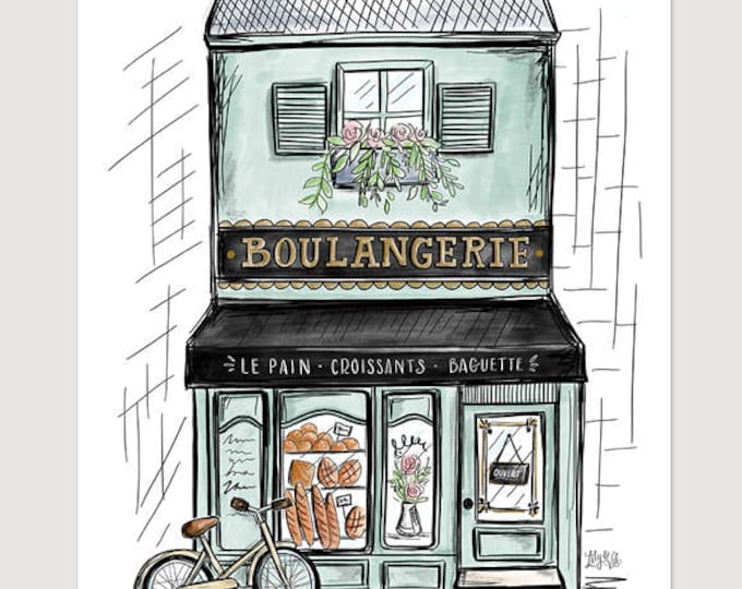 Boulangerie Bakery French Scene Illustration Spring Decor Art Print ...