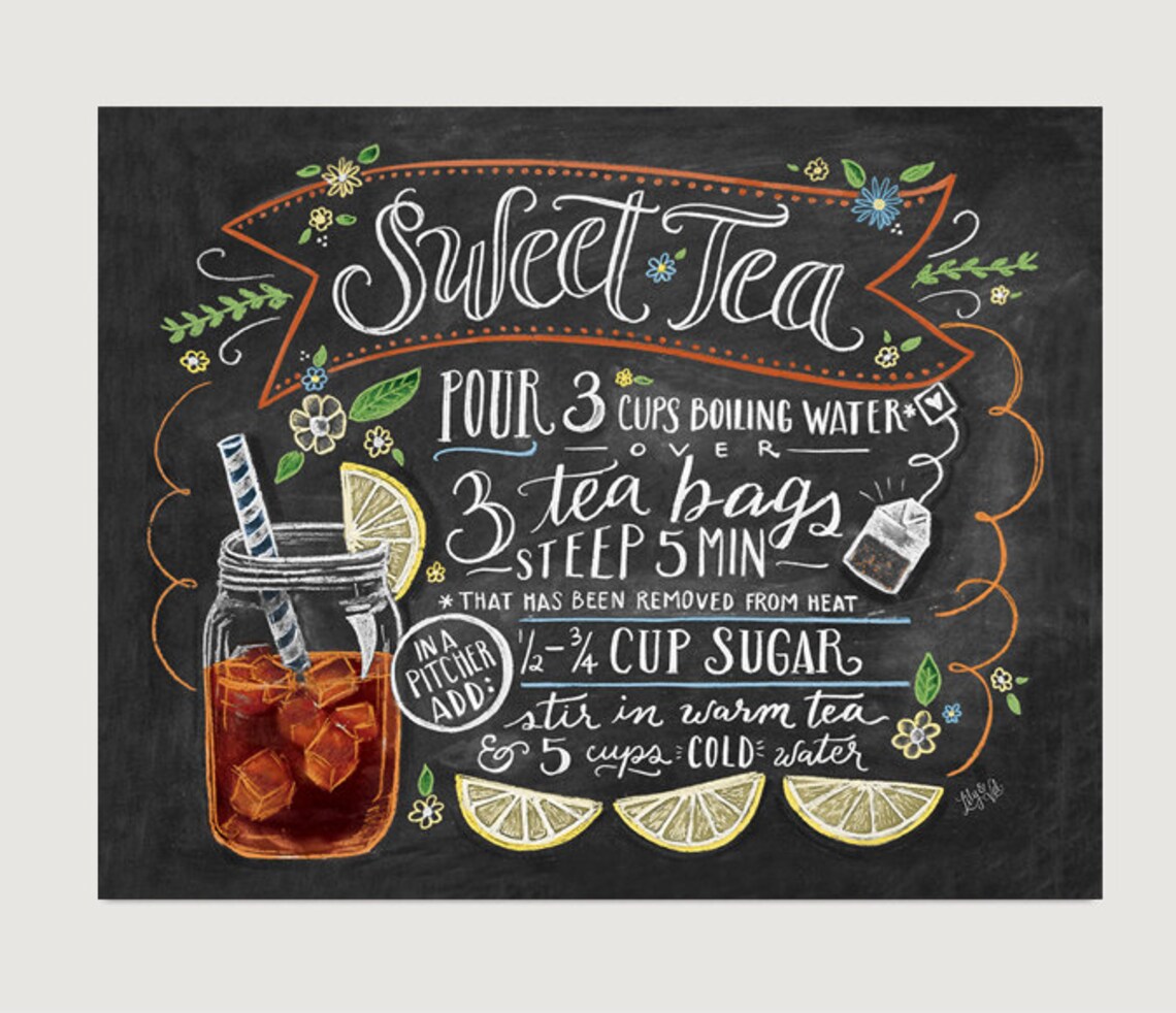 Chalkboard Sign Art Print Sweet Tea Recipe Print Kitchen - Etsy