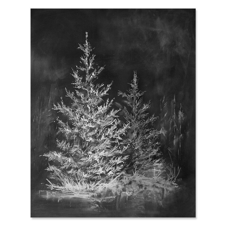 Chalk Dust Trees Print Chalk Art Chalkboard Christmas - Etsy