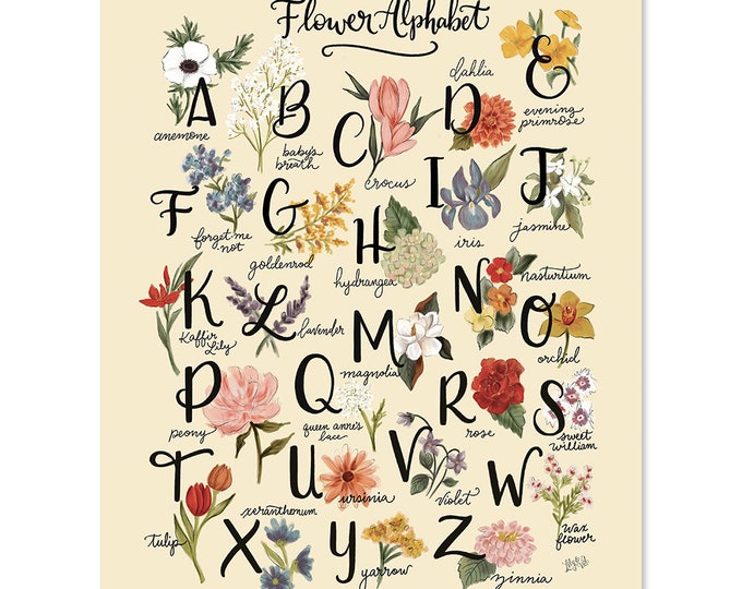 Flower Alphabet Print Spring Decor Floral Art Hand-lettering Floral ...
