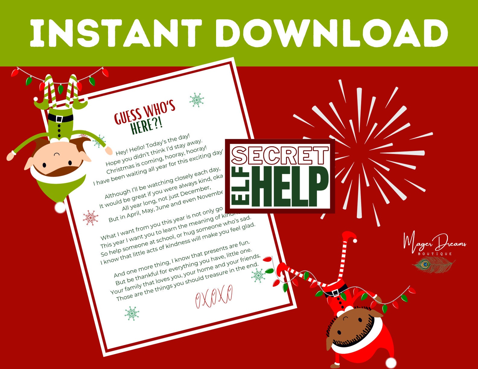 Instant Download, Digital I'm Back Letter, Elf, Secret Elf Help, Easy ...