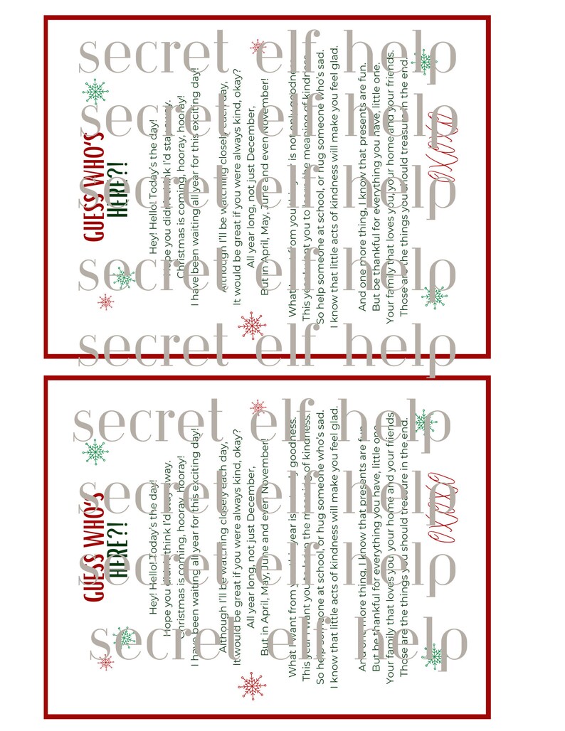 Instant Download, Digital I'm Back Letter, Elf, Secret Elf Help, Easy ...