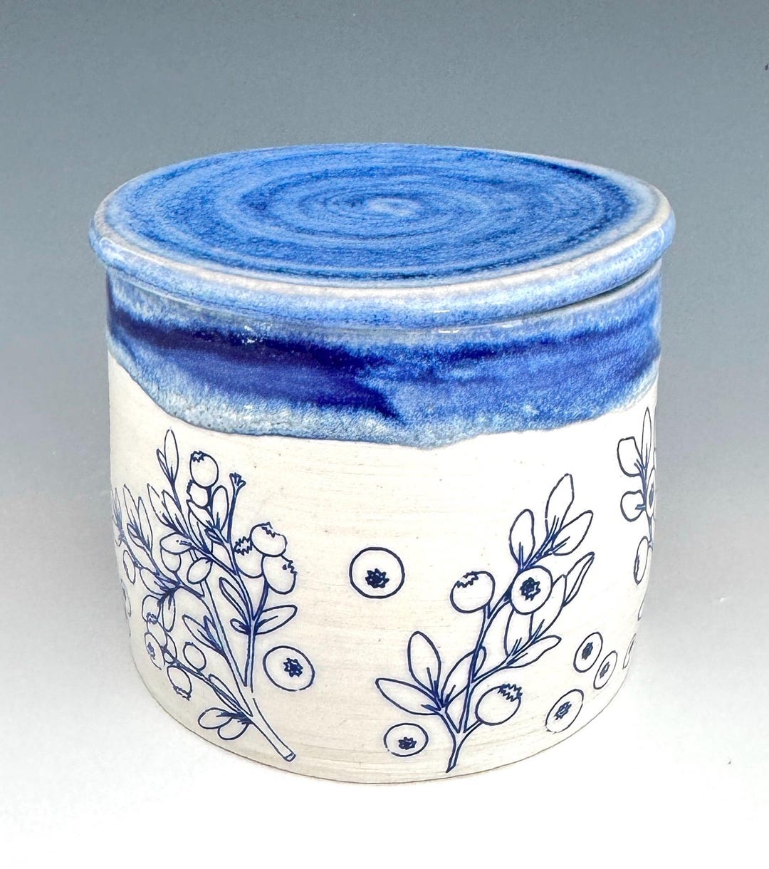 French Butter Bell, Blueberry Design, Stoneware - Etsy