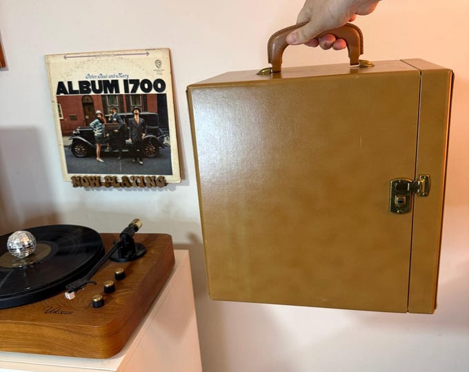 Vintage Vinyl Record Storage Case Brown Portable Album Carrier Box ...