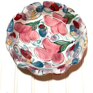 Jan Pugh Hand Painted Pie Dish Signed Studio Pottery 9.5 Inch Floral ...