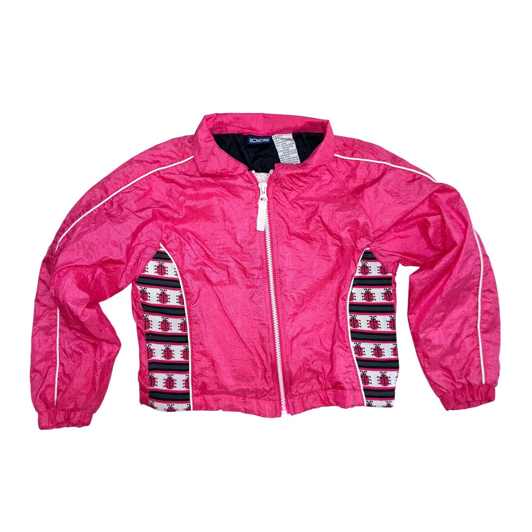 Vintage Honoss Hot Pink Ladybug Stripe Windbreaker Jacket Kids Full Zip ...