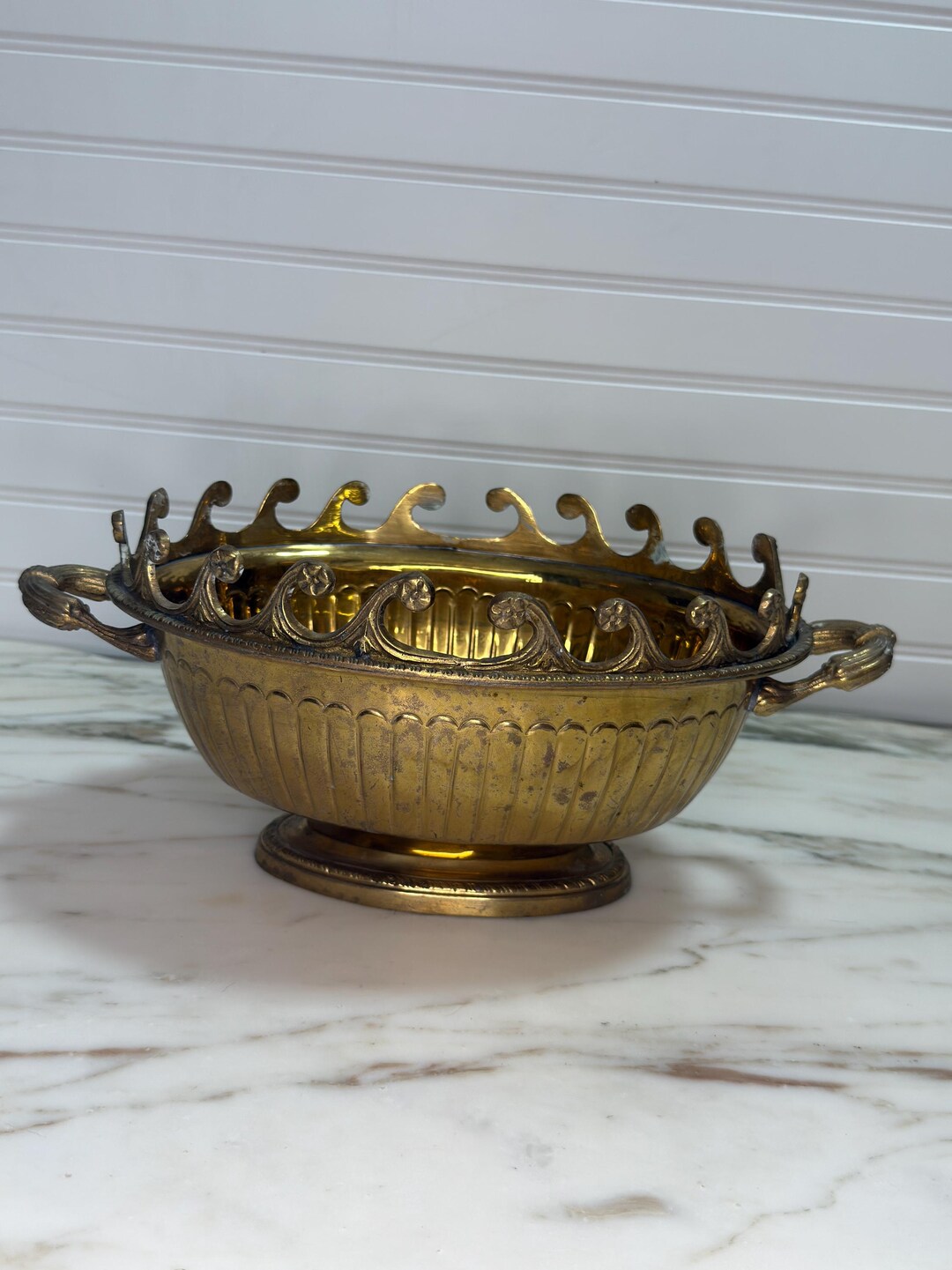 Vintage Mottahedeh Brass Footed Console Bowl – Ornate & Aged Patina - Etsy