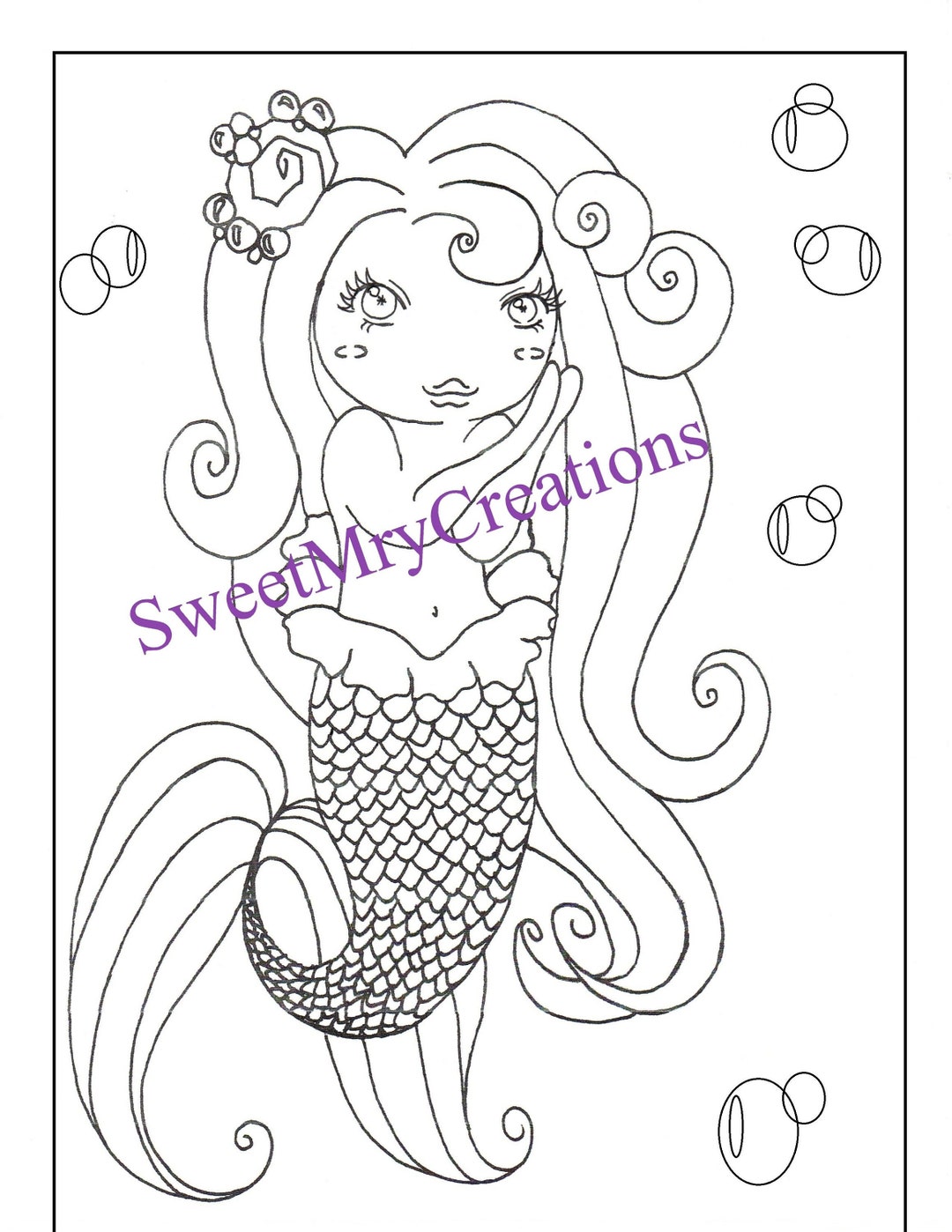 Chibi Mermaid Coloring Page Single Print Cute Coloring Page - Etsy
