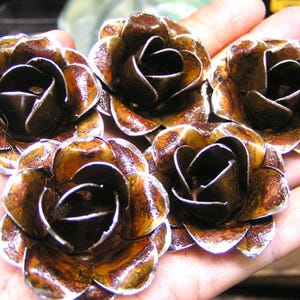 FIVE RUSTY Roses, Metal Flowers for Accents, Embellishments, Crafting ...