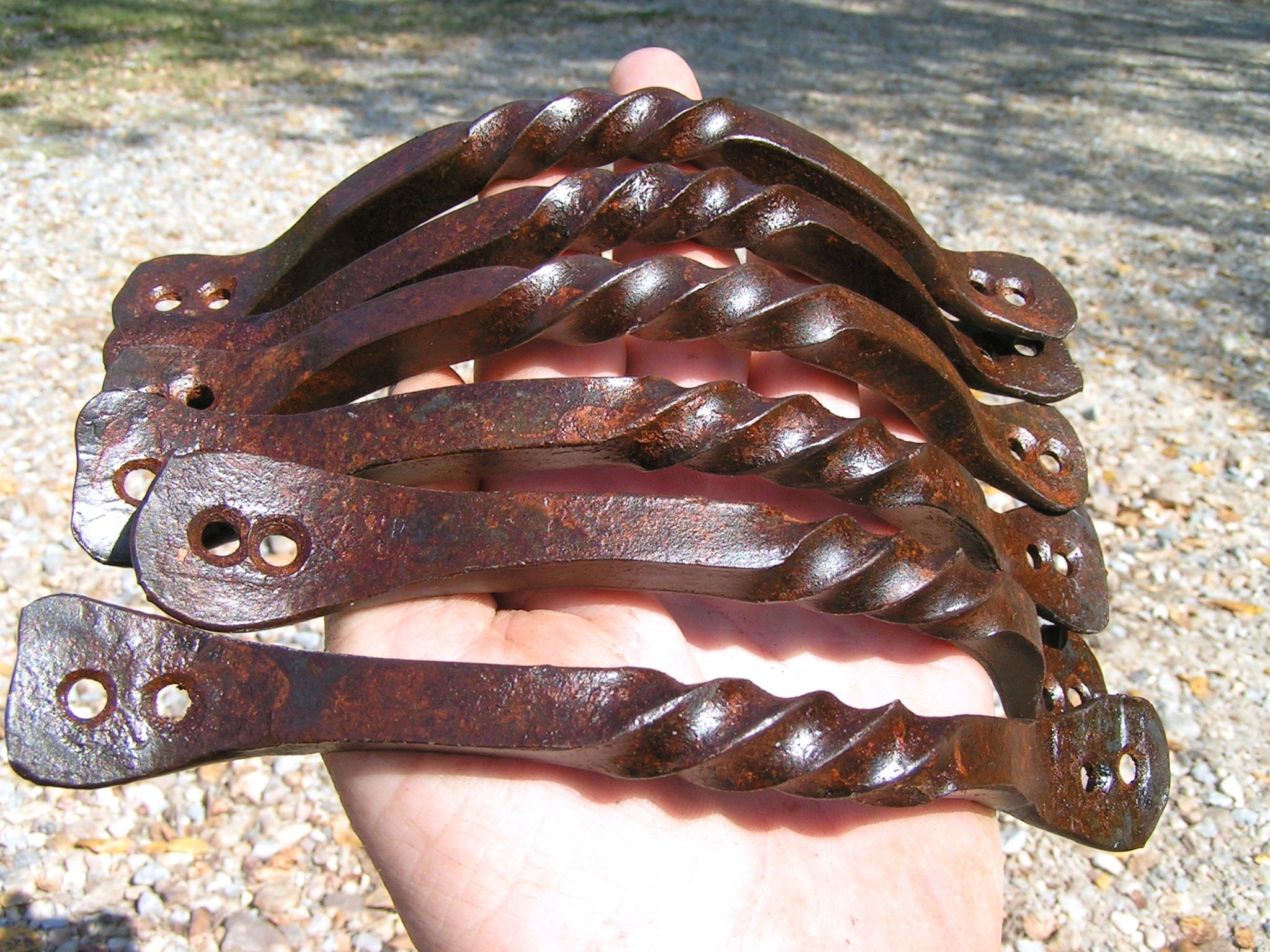 SIX Hand forged Twisted steel Handles pulls with 12 clavos | Etsy