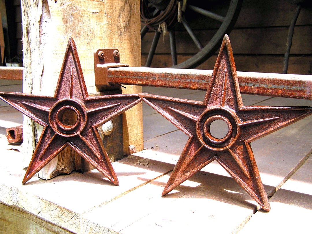 HANGING Cast Iron Stars, Two LARGE 9 1/4 Inch Western Stars With ...