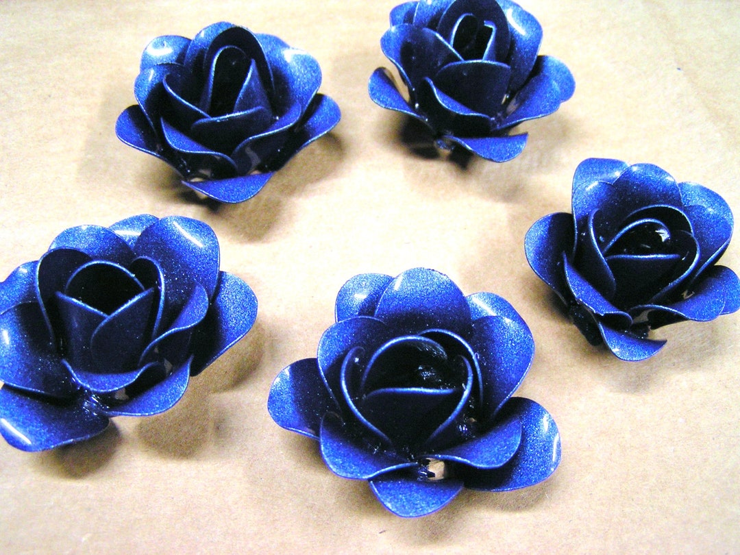 FIVE Medium Metallic Blue Roses, Metal Flowers for Accents ...