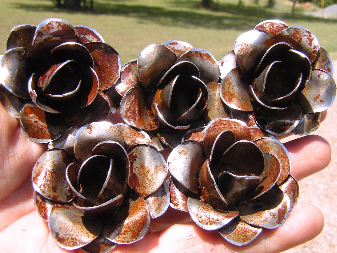 FIVE RUSTY Roses, Metal Flowers for Accents, Embellishments, Crafting ...
