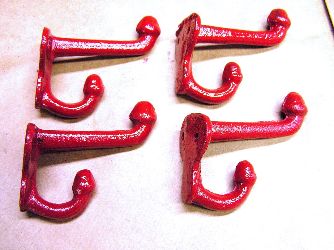 FOUR Cast Iron RED Wall Hooks - Etsy