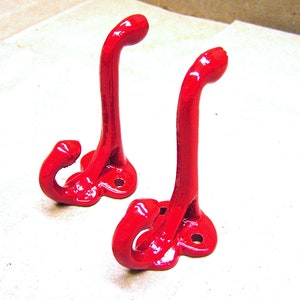 TWO Cast Iron RED Wall Hooks - Etsy