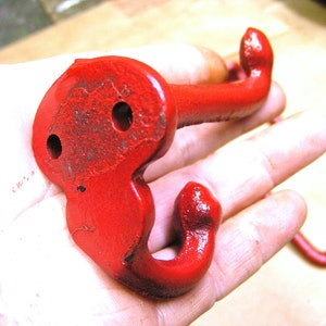 TWO Cast Iron RED Wall Hooks - Etsy