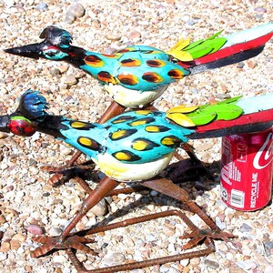TWO Metal Roadrunner Bird Sculptures Hand Painted and Distressed Junk ...