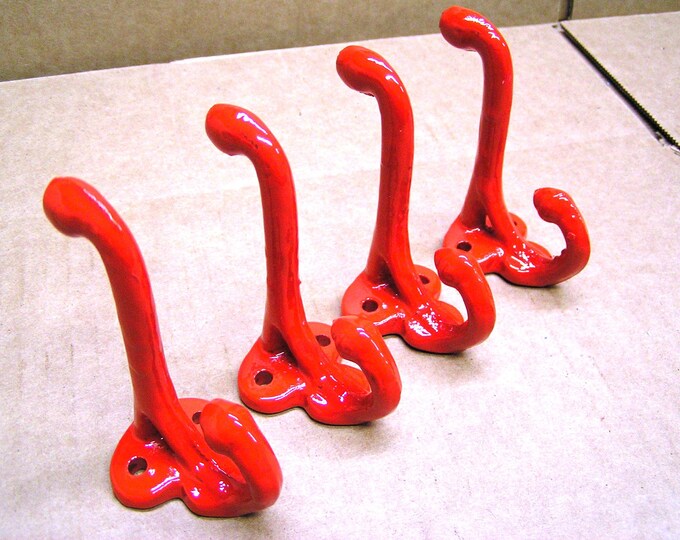 FOUR Cast Iron RED Wall Hooks - Etsy