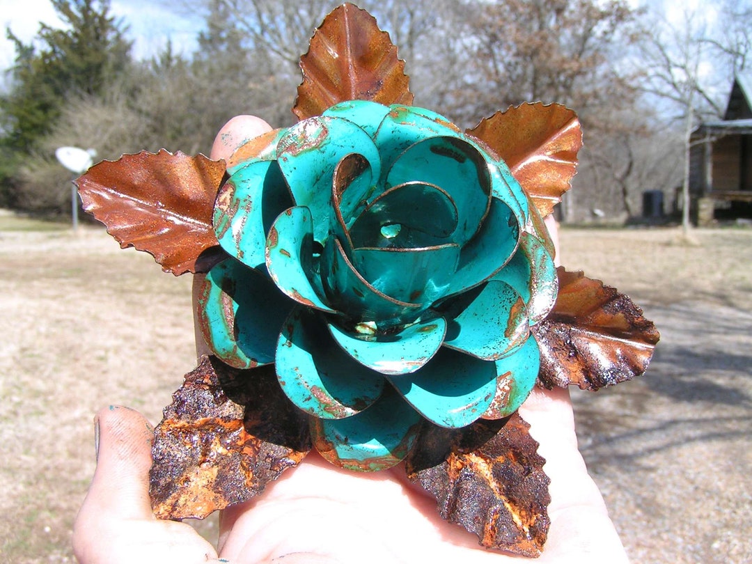 Large Metal Rose Flower With Leaves for Accents - Etsy