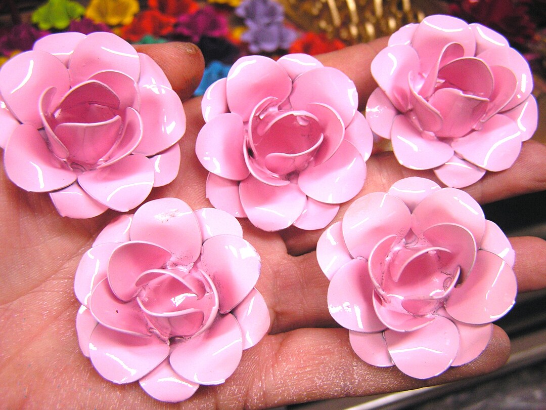 FIVE PINK Roses, Metal Flowers for Accents, Embellishments, Crafting ...