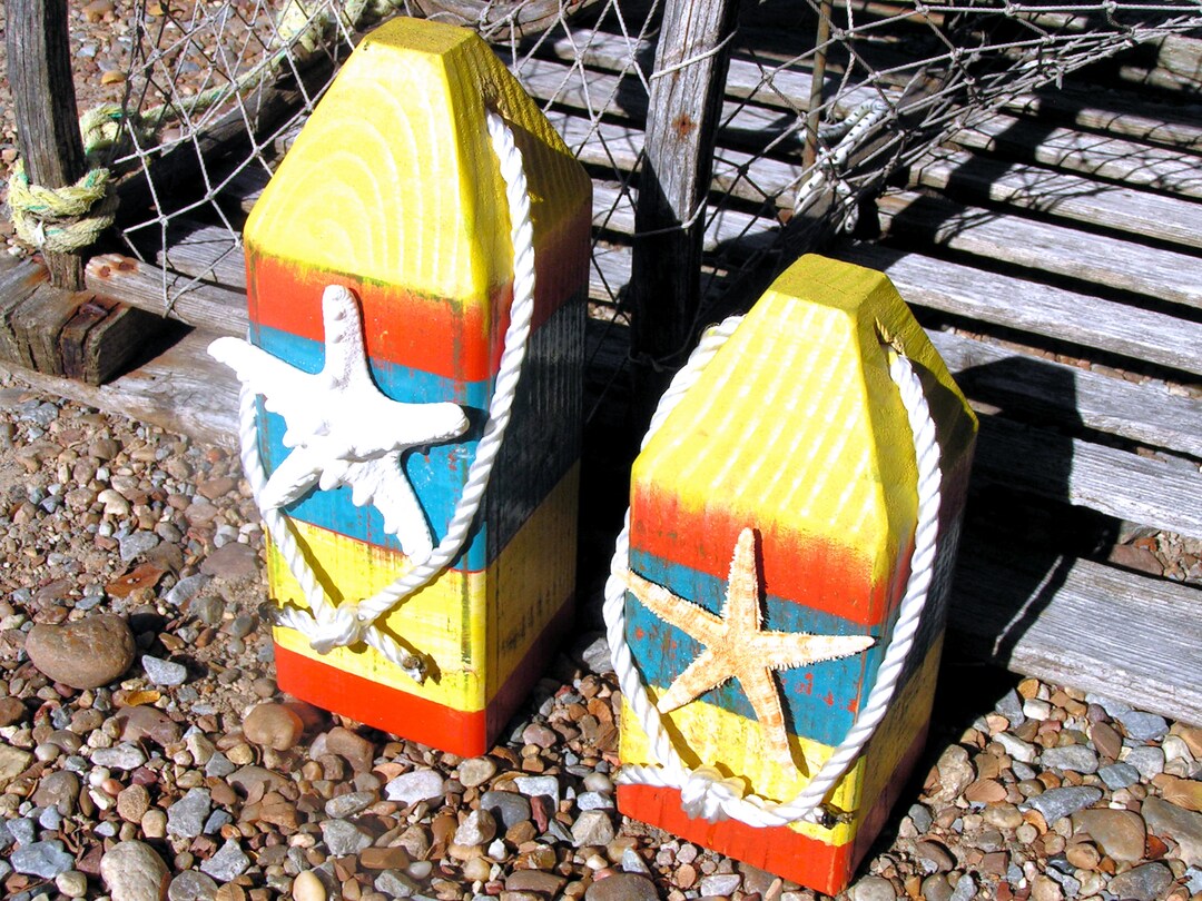 Nautical Beach Decor Garden Buoys With REAL Starfish, Wooden Buoys ...