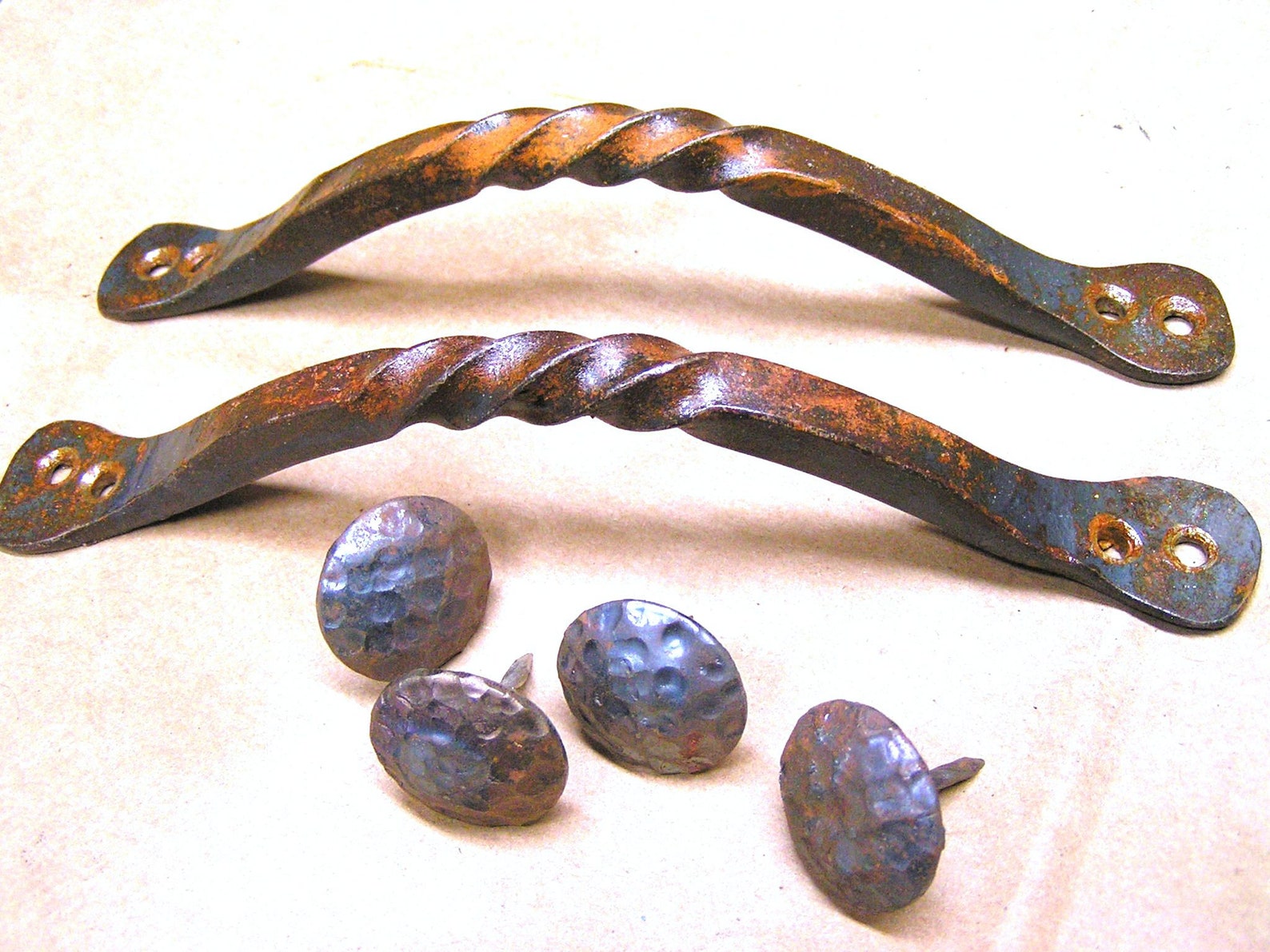 TWO Hand forged Twisted Iron Handles pulls with 4 clavos nails | Etsy