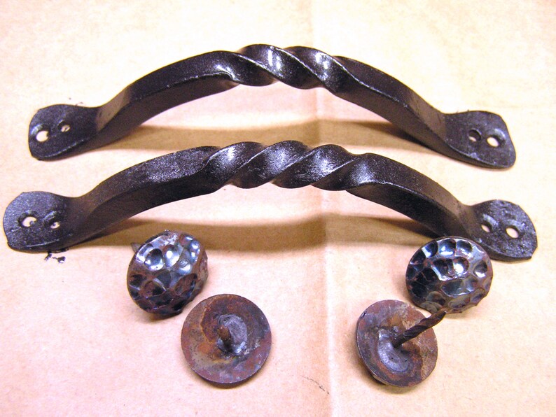 TWO Hand Forged Twisted Iron Handles Pulls With 4 Clavos - Etsy