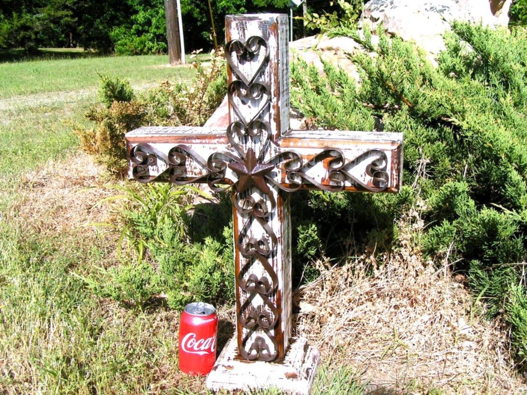 Large Standing Cross, Wood and Iron, Distressed Rugged Cross, Shabby ...