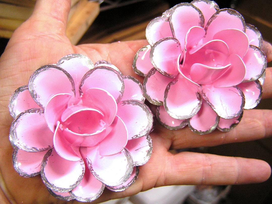 TWO Large Metal PINK Rose Flowers for Accents, Embellishments, Crafting ...