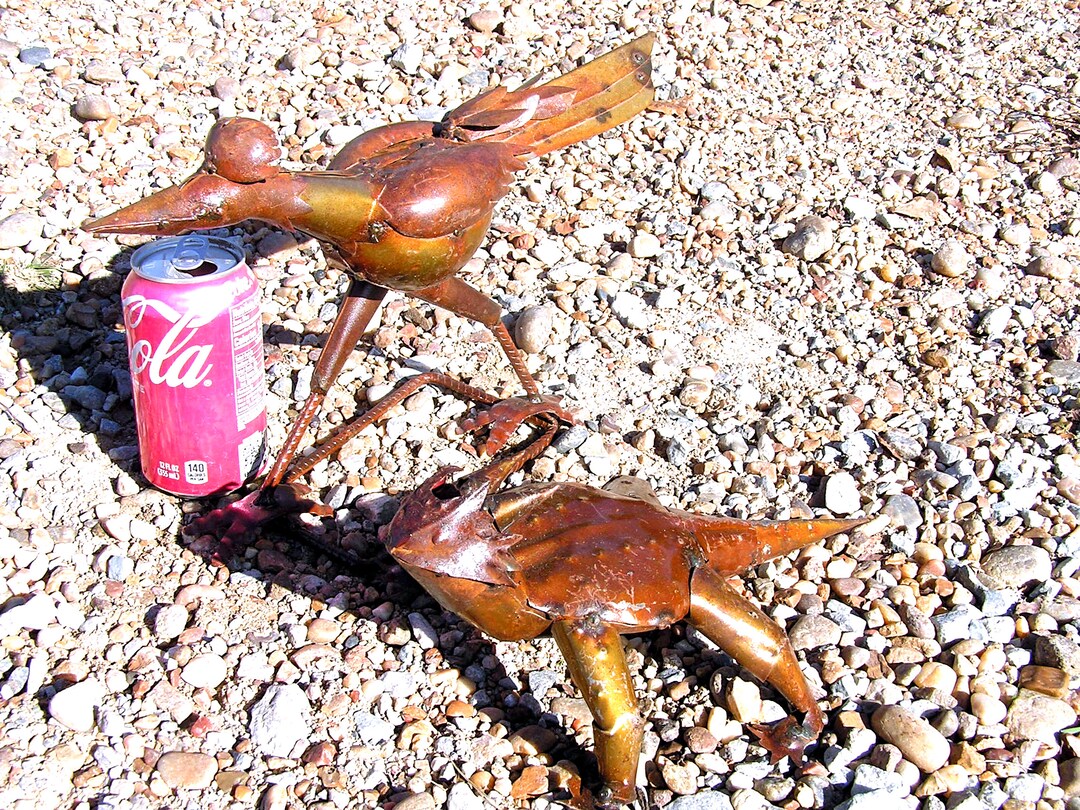 Metal Art Rusty Horney Toad and Roadrunner, Junk Iron Art, Garden Yard ...