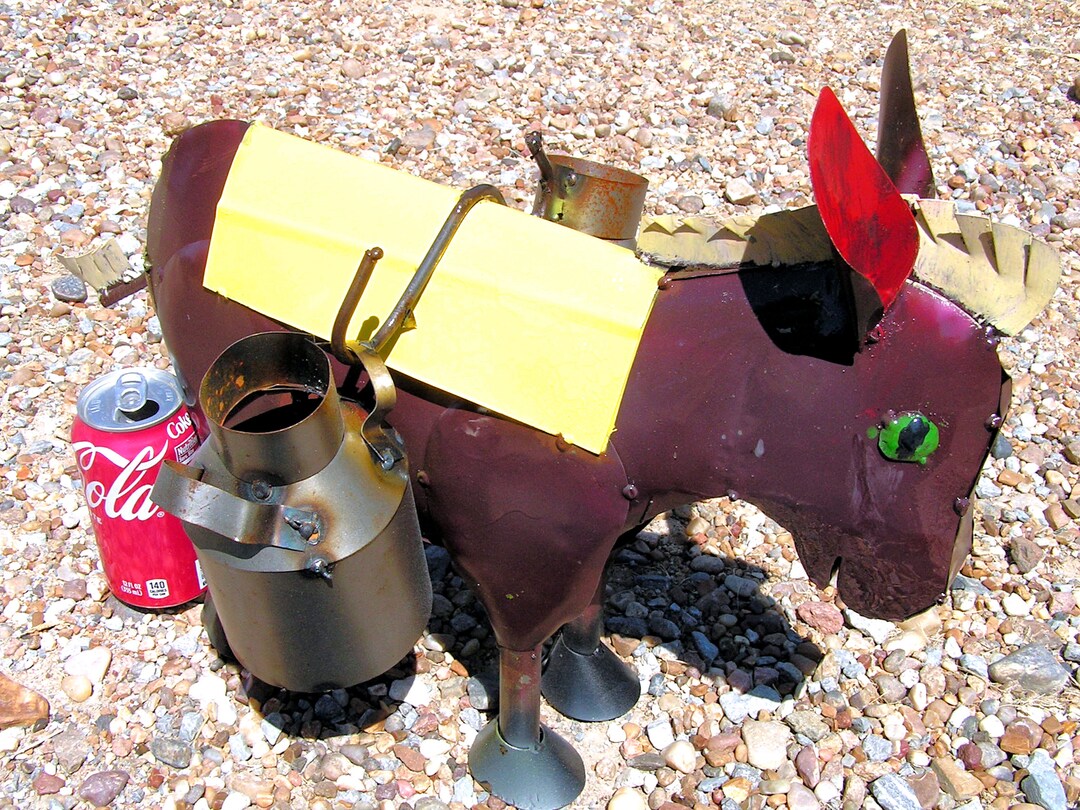 Metal Garden Art Donkey Sculpture With Milk Cans, Junk Iron Art, HAND ...