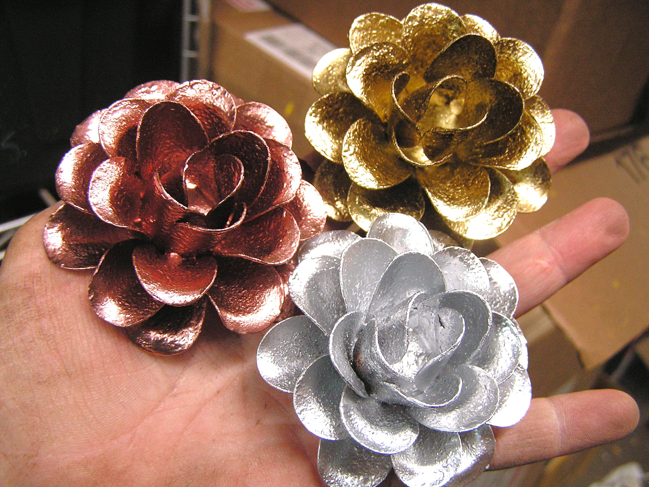 THREE Large Shiny Silver Chrome Gold Copper Colored Roses - Etsy