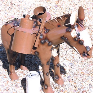Metal Art Donkey Burro Garden Sculpture With Milk Cans, Junk Iron Art ...
