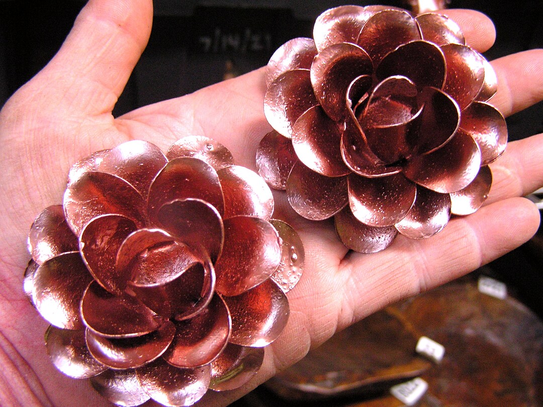 2 Large Metal Copper Colored Rose Flowers for Accents, Embellishments ...
