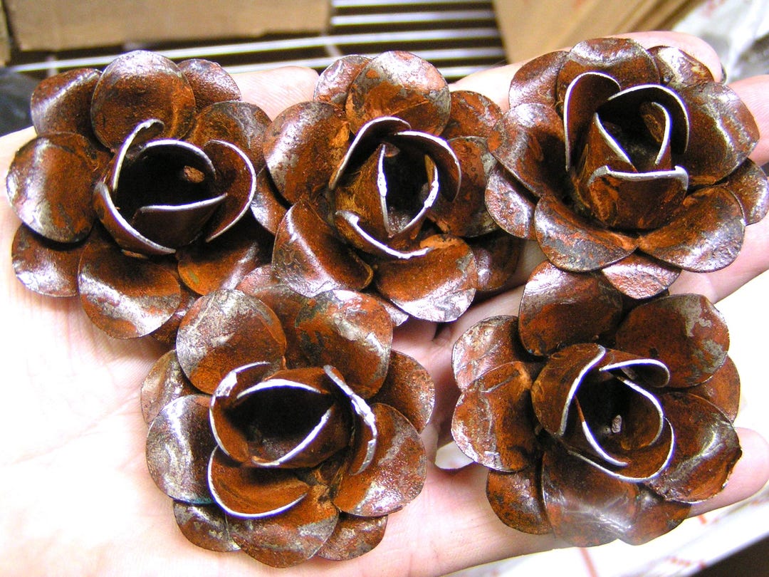 FIVE RUSTY Roses, Metal Flowers for Accents, Embellishments, Crafting ...