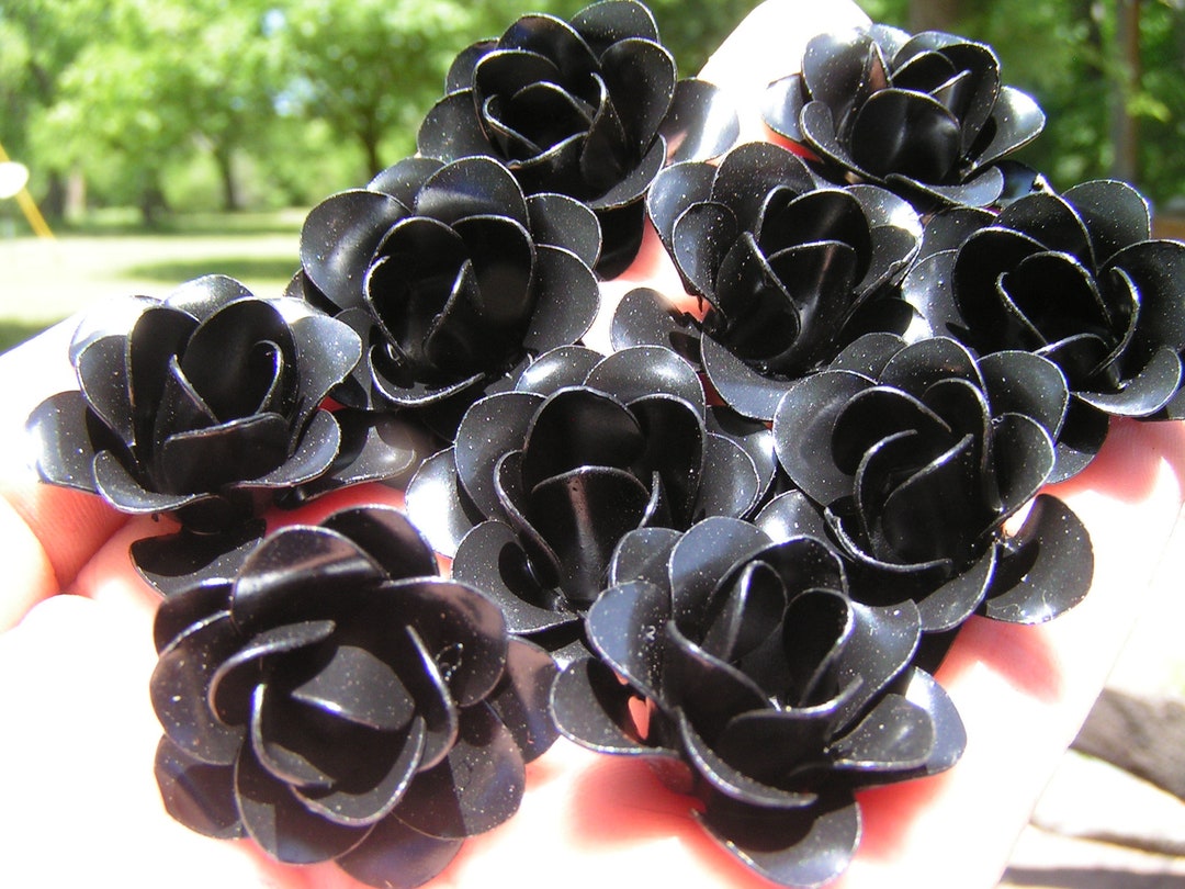 TEN Small Black Roses, Metal Flowers for Accents, Embellishments ...