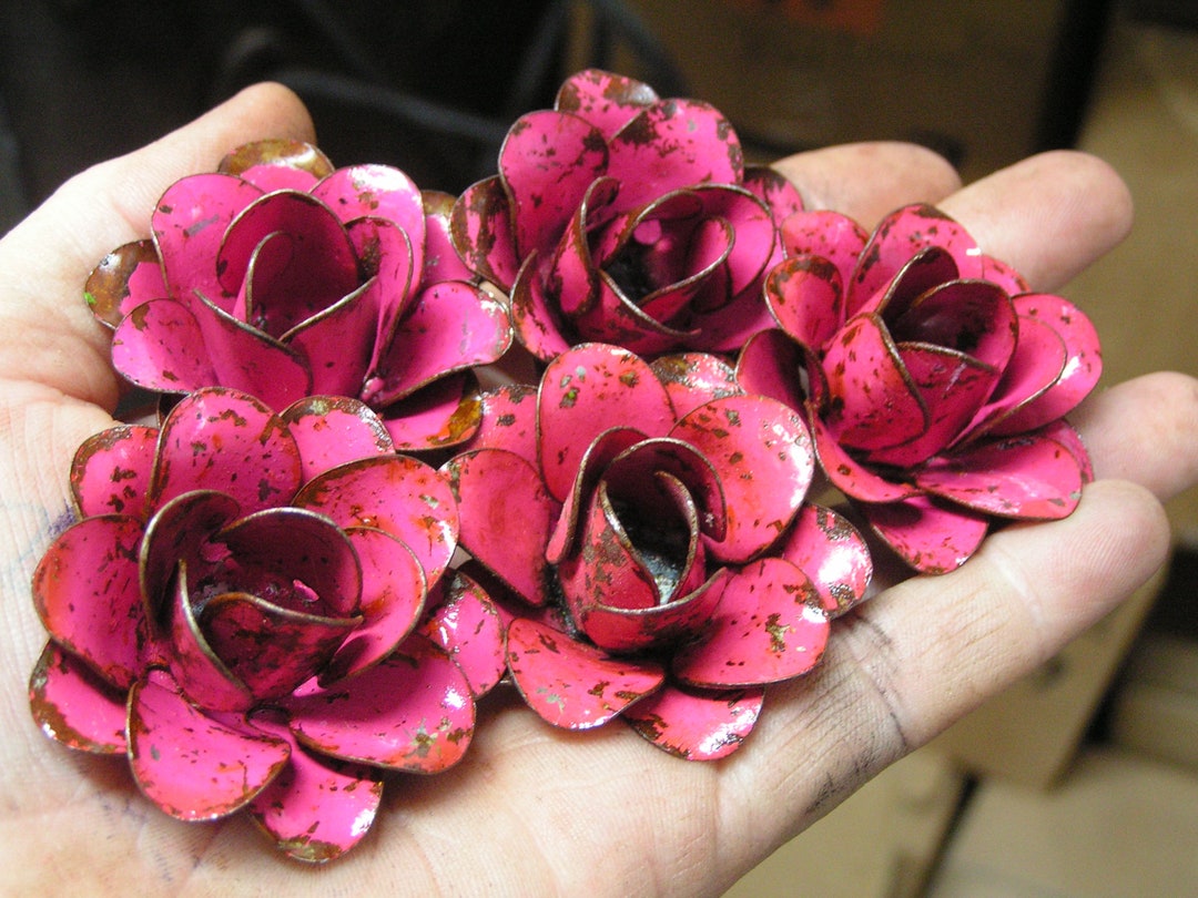 5 Medium Pink Roses Metal Flowers for Accents - Etsy