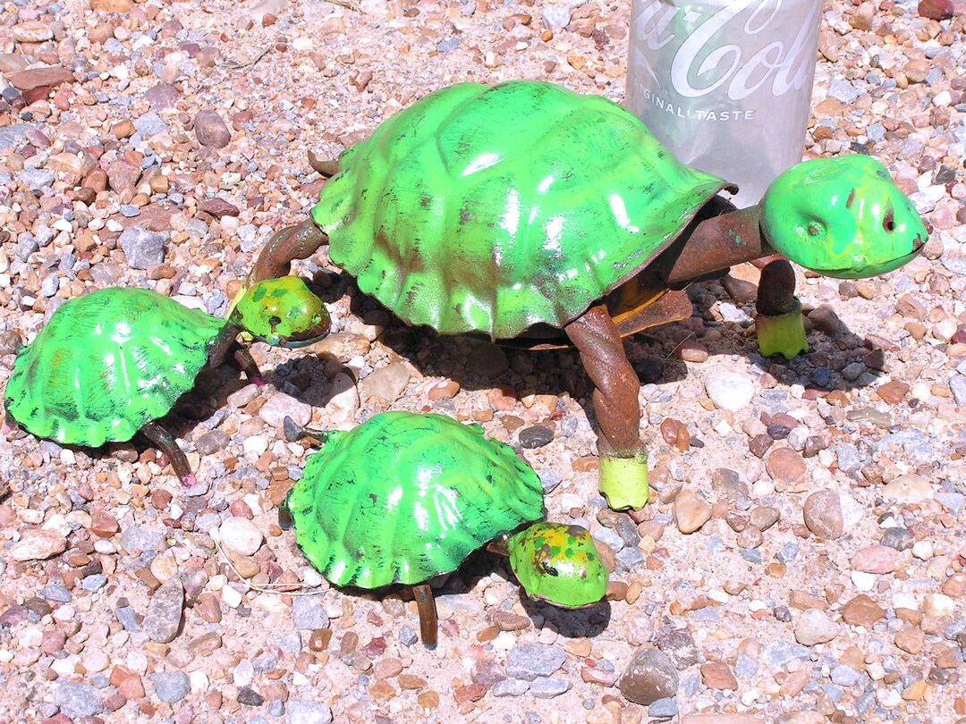 THREE Metal Art Colorful Turtles, Junk Iron Art, HAND Painted Garden ...