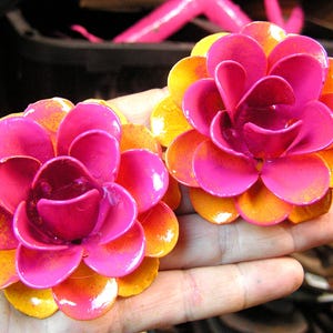 TWO Large Pink Yellow Roses, Metal Flowers for Accents, Embellishments ...