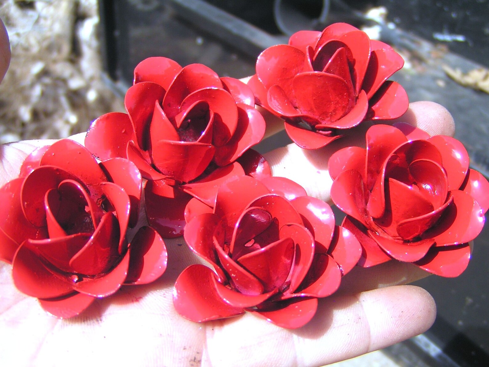 FIVE Metal Red Rose Flowers for Accents Embellishments - Etsy