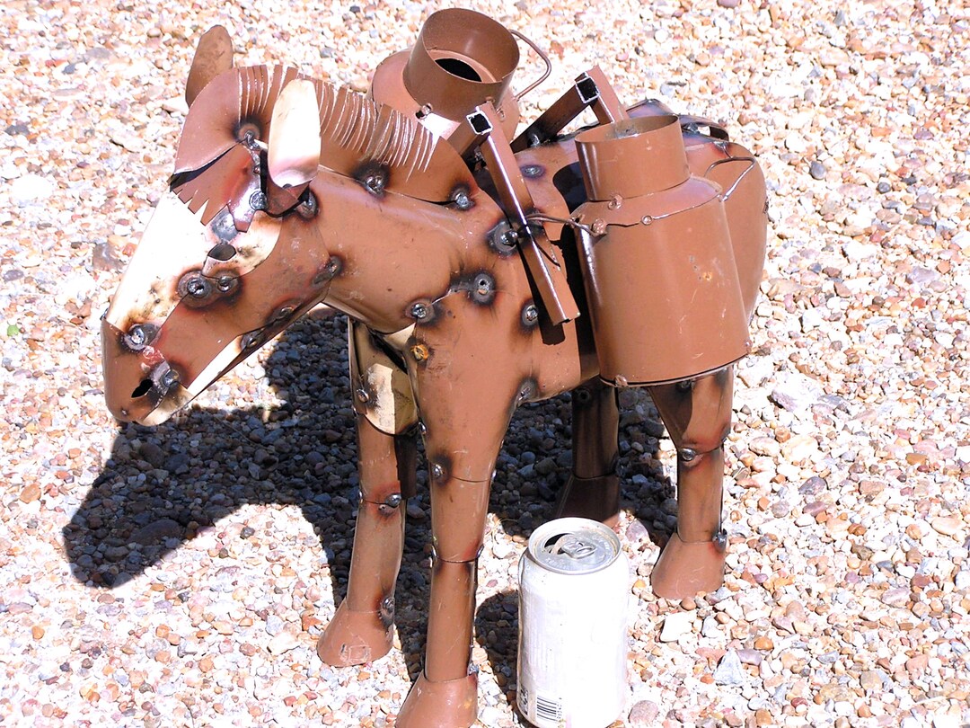 Metal Art Donkey Burro Garden Sculpture With Milk Cans, Junk Iron Art ...